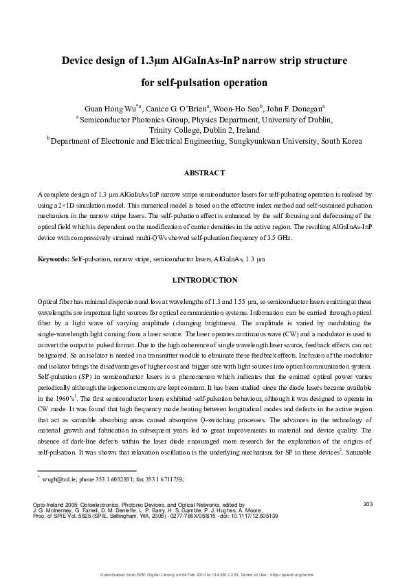 (PDF) Device design of 1.3μm AlGaInAs-InP narrow strip structure for ...