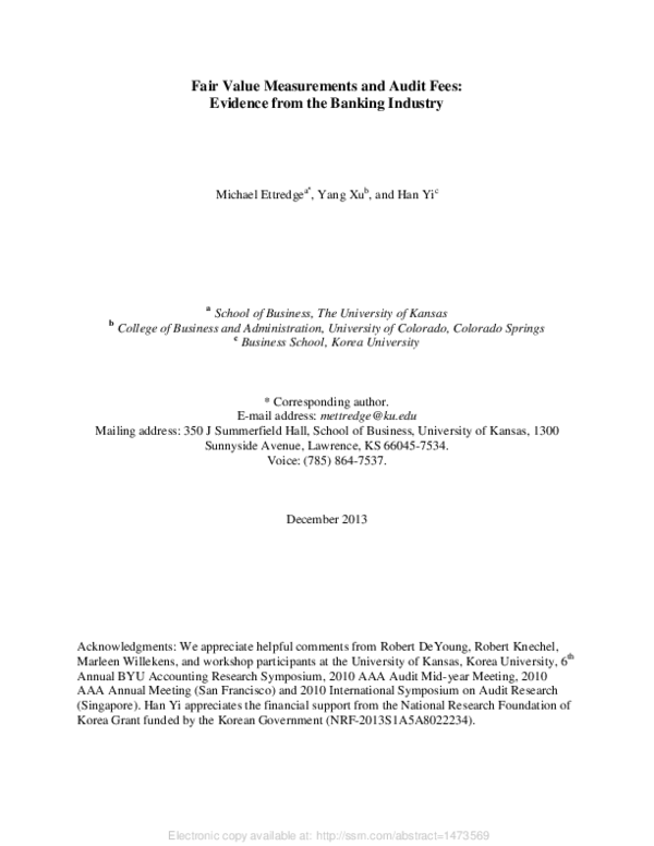 (PDF) Fair Value Measurements and Audit Fees: Evidence from the Banking ...