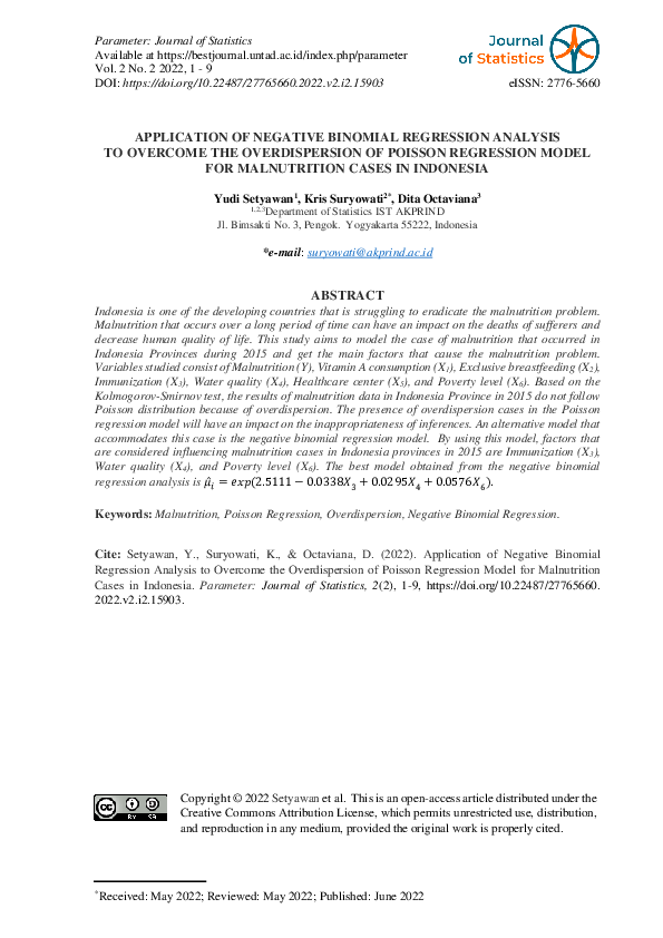 (PDF) Application of Negative Binomial Regression Analysis to Overcome the Overdispersion of ...