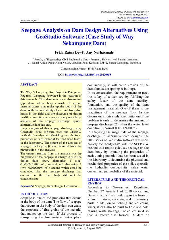 (PDF) Seepage Analysis on Dam Design Alternatives Using GeoStudio Software (Case Study of Way ...