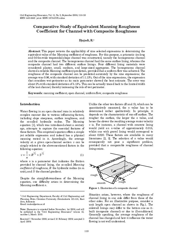 (PDF) Comparative Study of Equivalent Manning Roughness Coefficient for ...