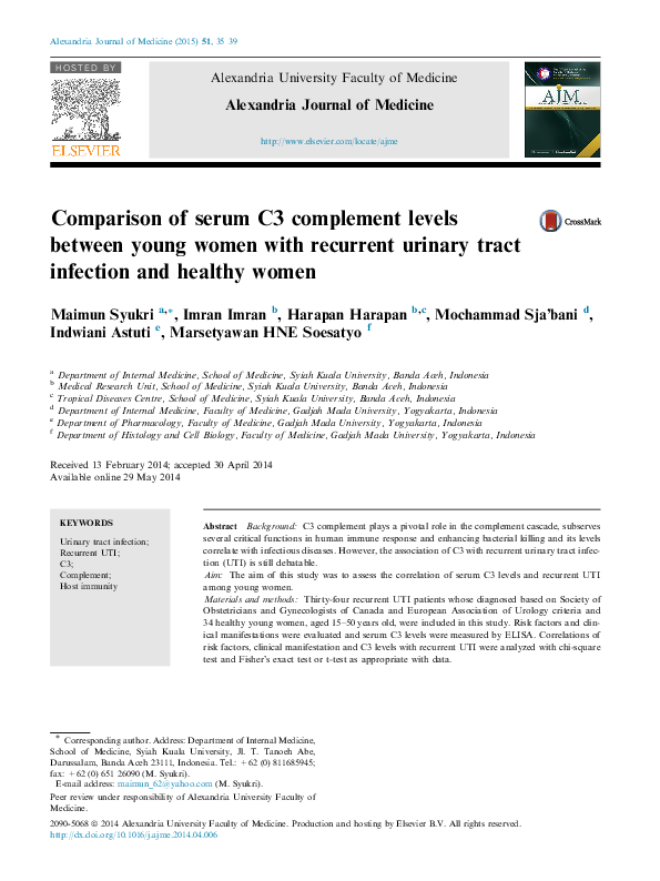 (PDF) Comparison of serum C3 complement levels between young women with ...