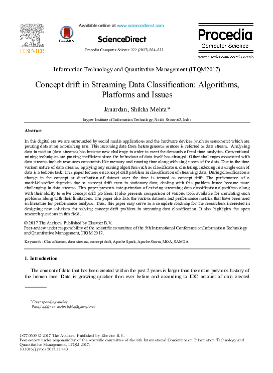 Pdf Concept Drift In Streaming Data Classification Algorithms Platforms And Issues
