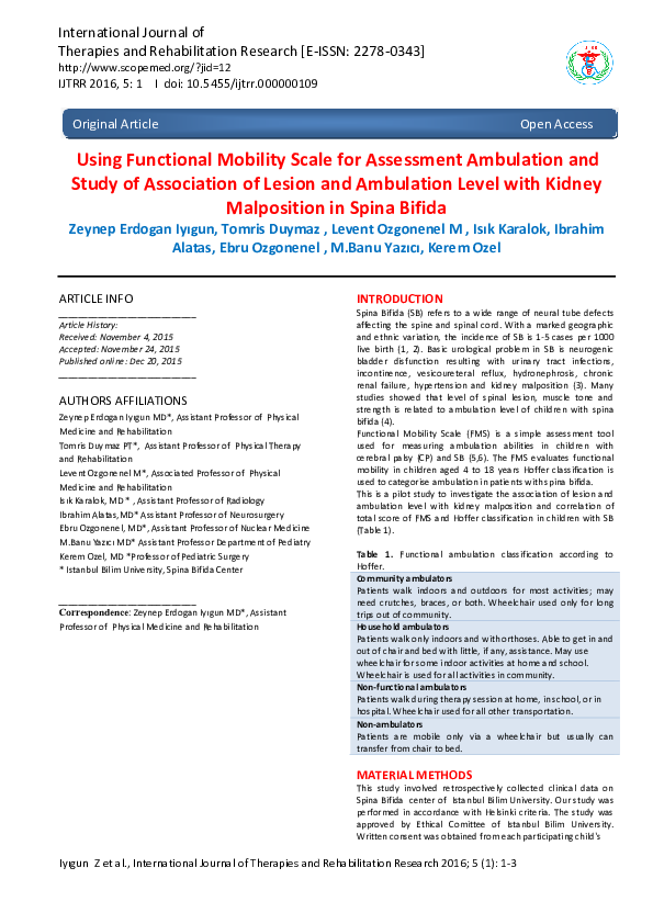 (PDF) Using Functional Mobility Scale for Assesment Ambulation and ...