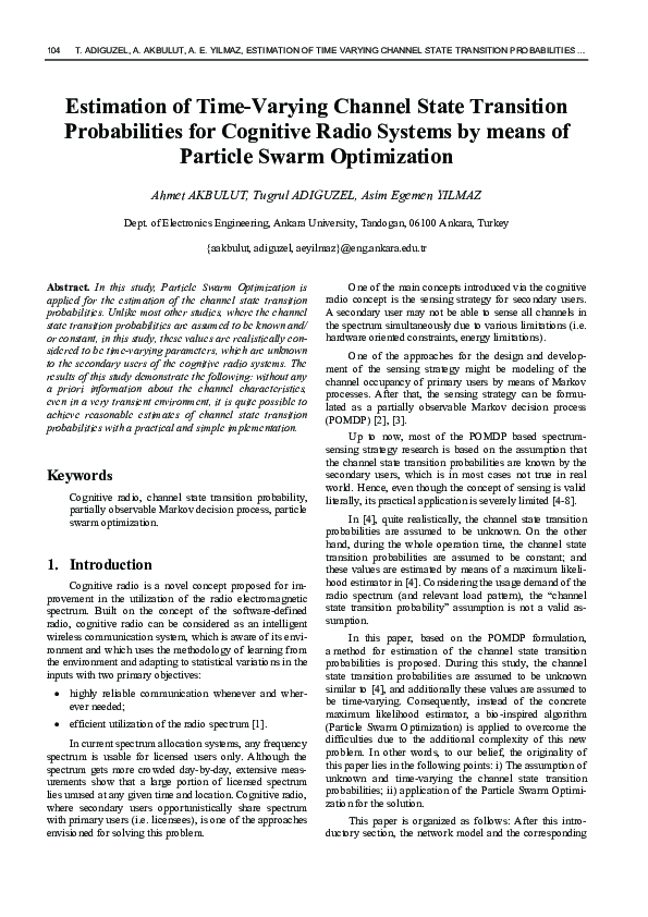 (PDF) Estimation of Time-Varying Channel State Transition Probabilities for Cognitive Radio ...
