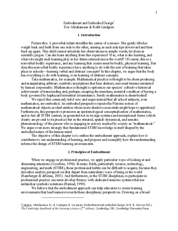 (PDF) Embodiment and Embodied Design (PDF) Embodiment and Embodied Design