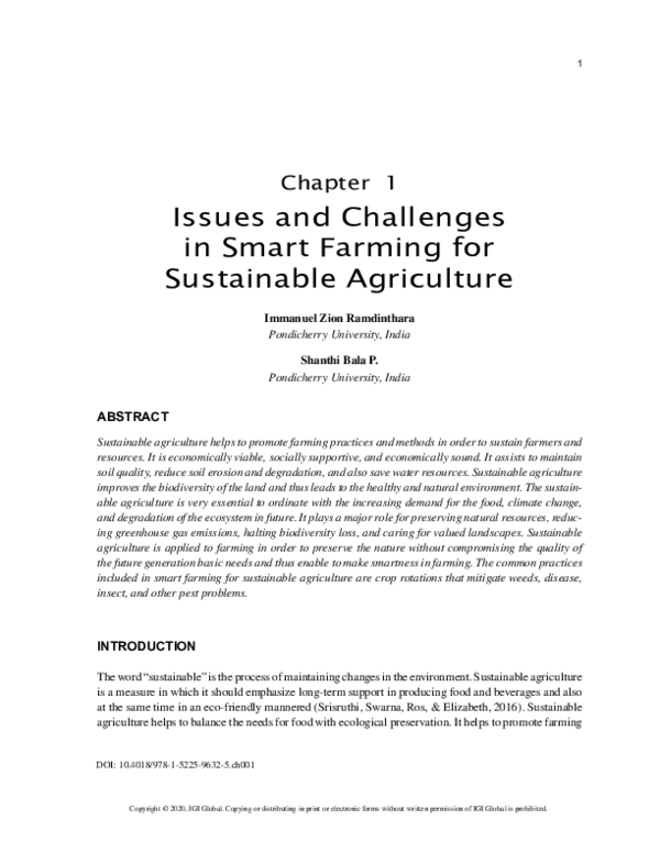 (PDF) Issues and Challenges in Smart Farming for Sustainable Agriculture