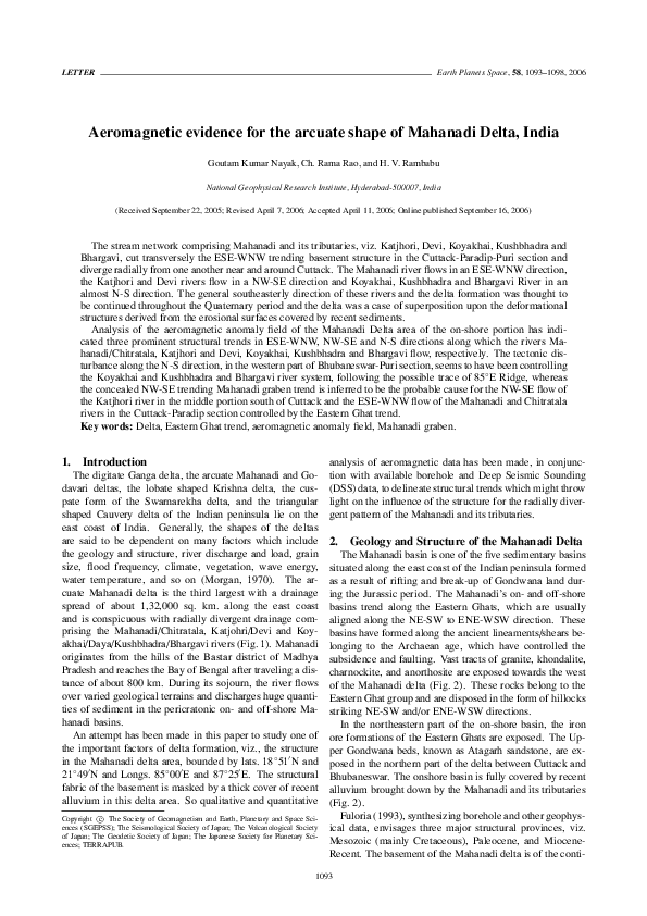 (PDF) Aeromagnetic evidence for the arcuate shape of Mahanadi Delta, India