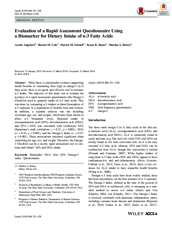 (PDF) Evaluation of a Rapid Assessment Questionnaire Using a Biomarker ...