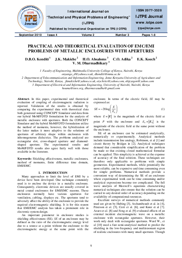 (PDF) Practical and Theoretical Evaluation of Emc/Emi Problems of Metallic Enclosures with ...