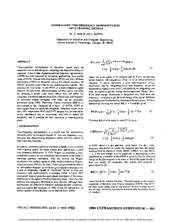 (PDF) Generalized time-frequency representation of ultrasonic signals