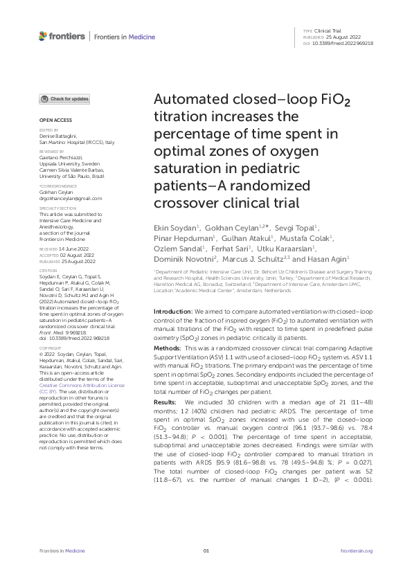 (PDF) Automated closed–loop FiO2 titration increases the percentage of ...
