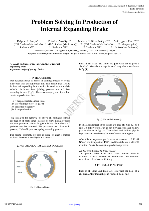 (PDF) Problem Solving In Production of Internal Expanding Brake