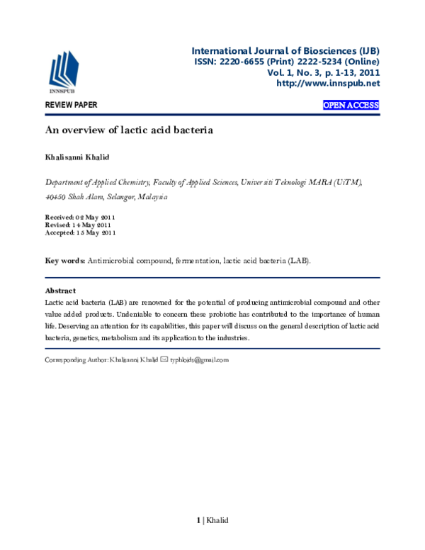 (PDF) An overview of lactic acid bacteria