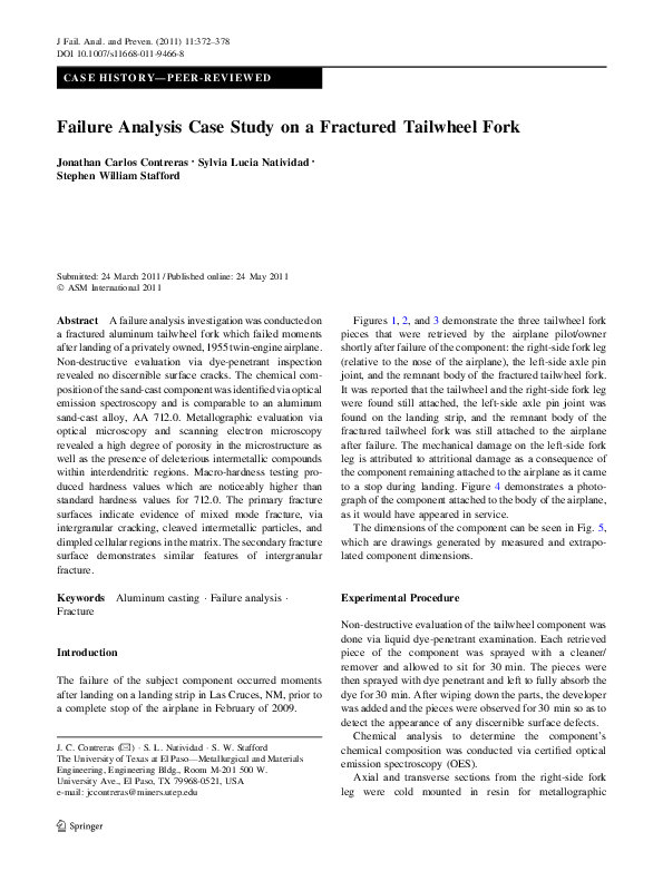 (PDF) Failure Analysis Case Study on a Fractured Tailwheel Fork