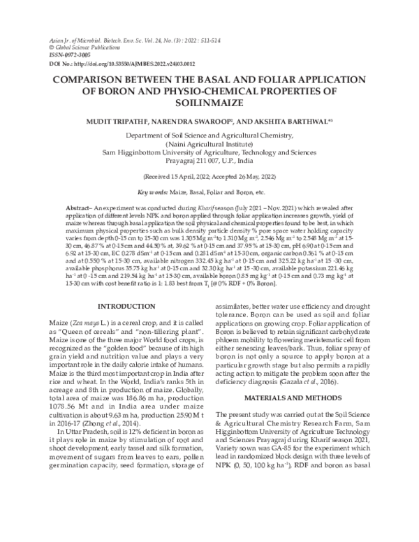 (PDF) Comparison Between the Basal and Foliar Application of Boron and ...