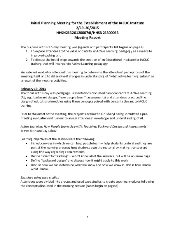 (PDF) Initial Planning Meeting for the Establishment of the IACUC Institute