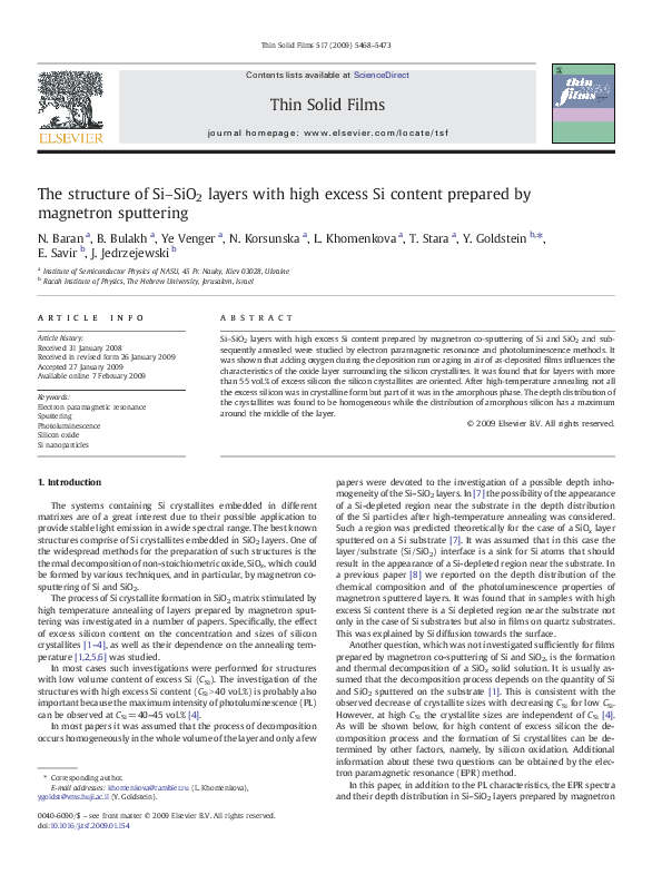 (PDF) The structure of Si–SiO2 layers with high excess Si content ...