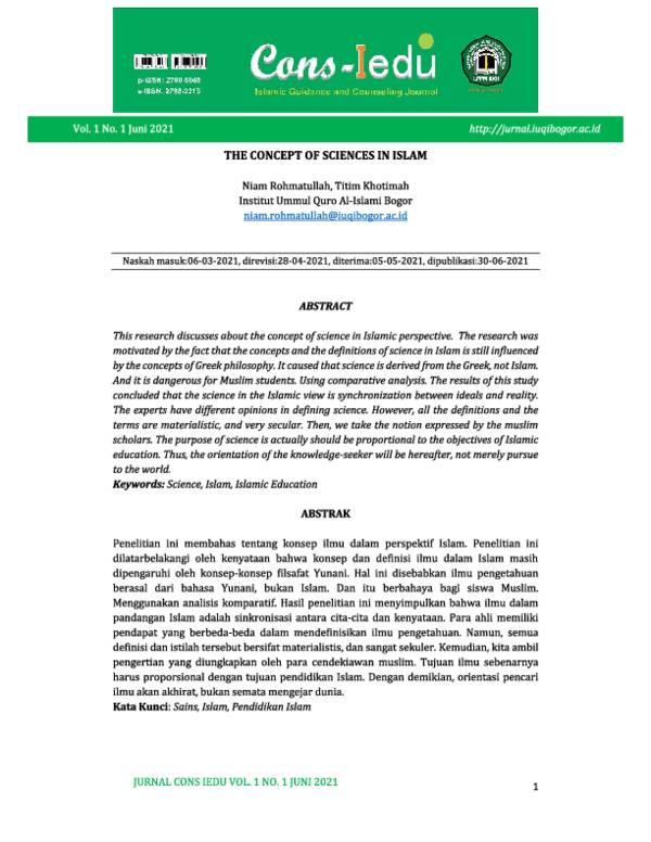 (PDF) The Concept of Sciences in Islam