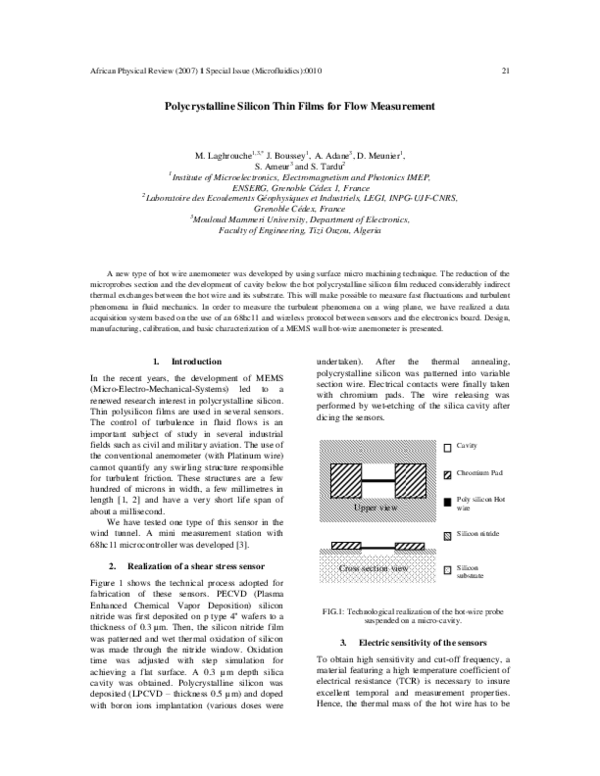 (PDF) Polycrystalline Silicon Thin Films for Flow Measurement