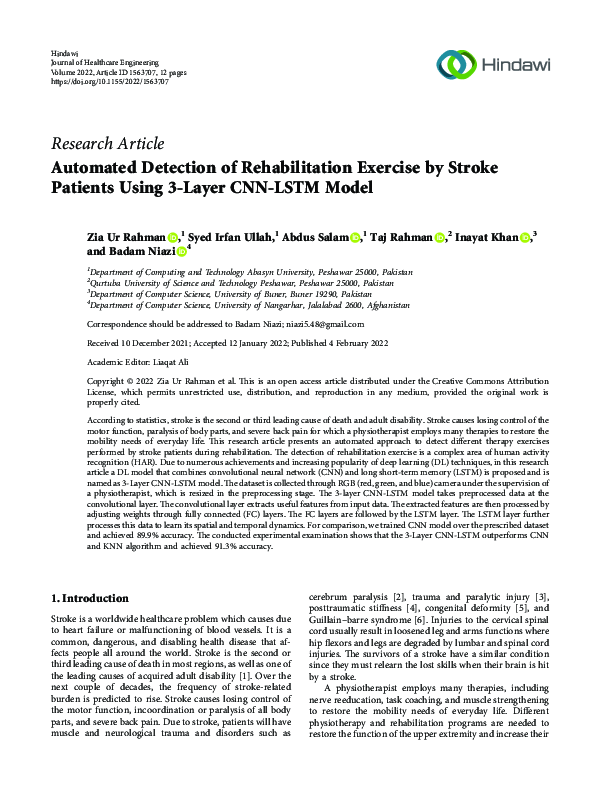 Pdf Automated Detection Of Rehabilitation Exercise By Stroke Patients Using 3 Layer Cnn Lstm Model