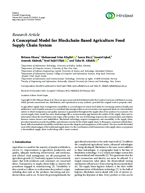 (PDF) A Conceptual Model for Blockchain-Based Agriculture Food Supply Chain System