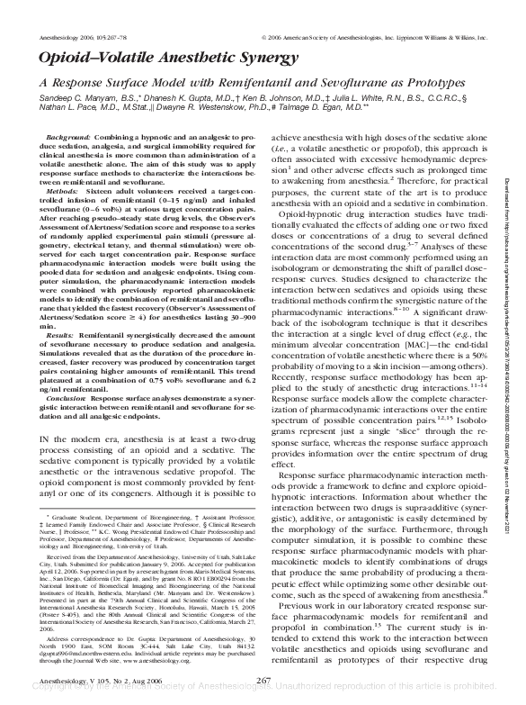 (PDF) Opioid–Volatile Anesthetic Synergy