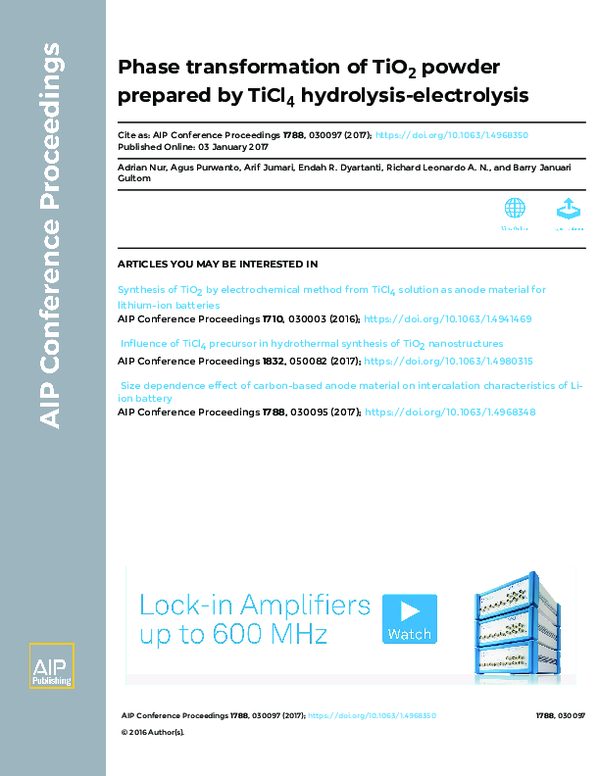 Pdf Phase Transformation Of Tio2 Powder Prepared By Ticl4 Hydrolysis Electrolysis