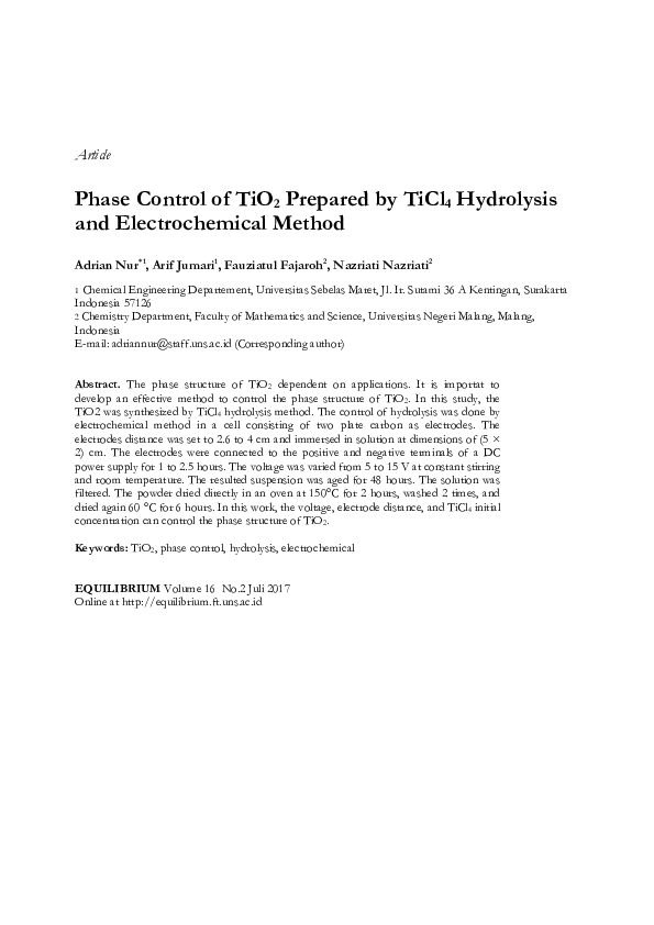 (PDF) Phase Control of TiO2 Prepared by TiCl4 Hydrolysis and ...