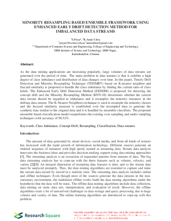 Pdf Minority Resampling Based Ensemble Framework Using Enhanced Early Drift Detection Method
