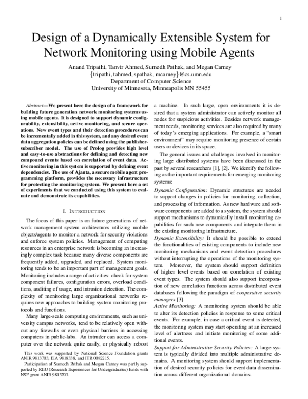 (PDF) Design of a Dynamically Extensible System for Network Monitoring using Mobile Agents