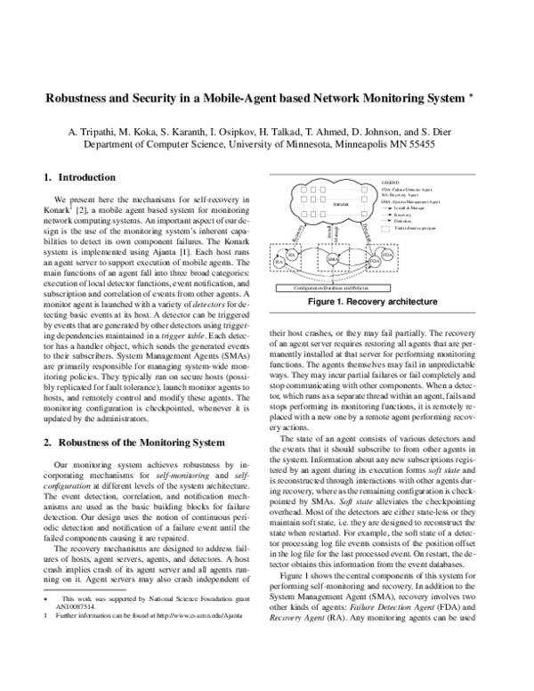 Pdf Robustness And Security In A Mobile Agent Based Network Monitoring System