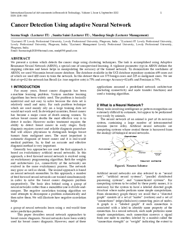 Pdf Cancer Detection Using Adaptive Neural Network