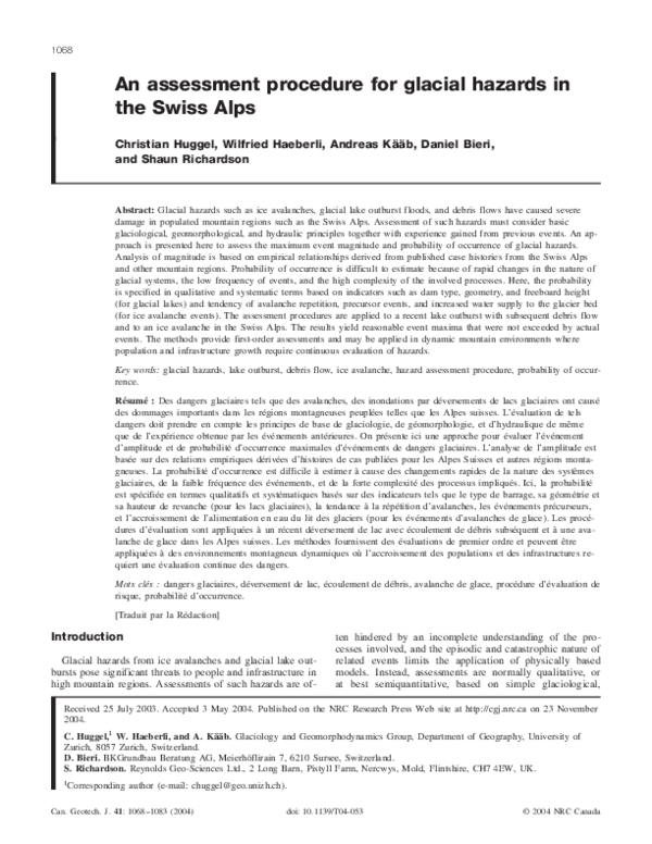 (PDF) An assessment procedure for glacial hazards in the Swiss Alps