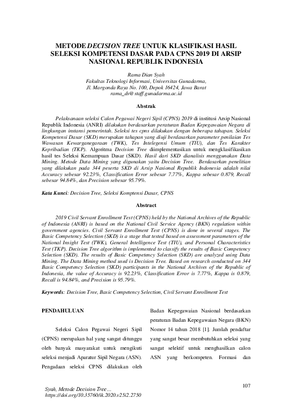 (PDF) Metode Decision Tree Untuk Klasifikasi Hasil Seleksi Kompetensi ...