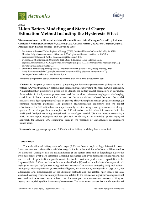 (PDF) Li-ion Battery Modeling and State of Charge Estimation Method Including the Hysteresis Effect