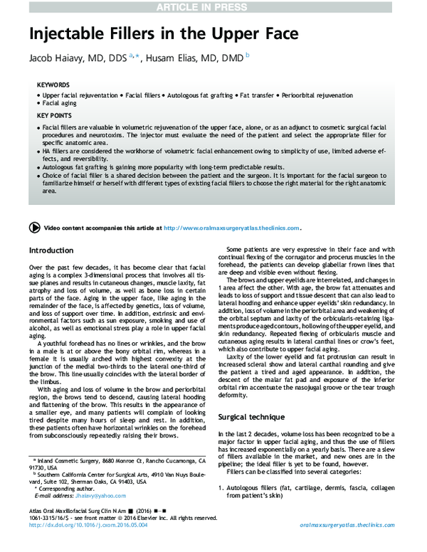 (PDF) Injectable Fillers in the Upper Face