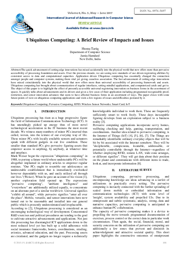 (PDF) Ubiquitous Computing: A Brief Review of Impacts and Issues