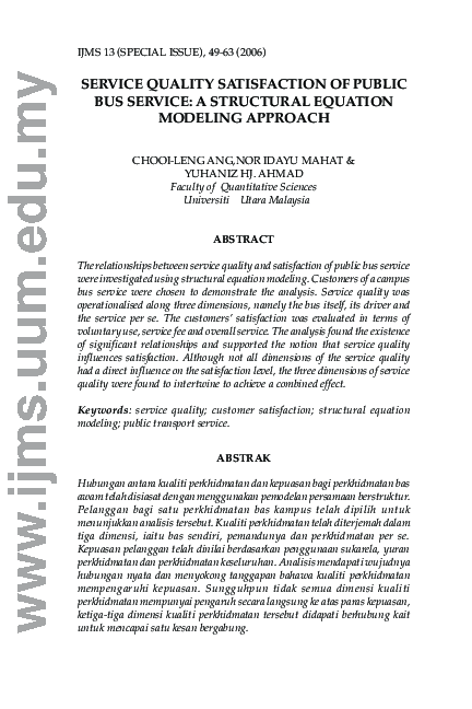 Pdf Service Quality Satisfaction Of Public Bus Service A Structural Equation Modeling Approach