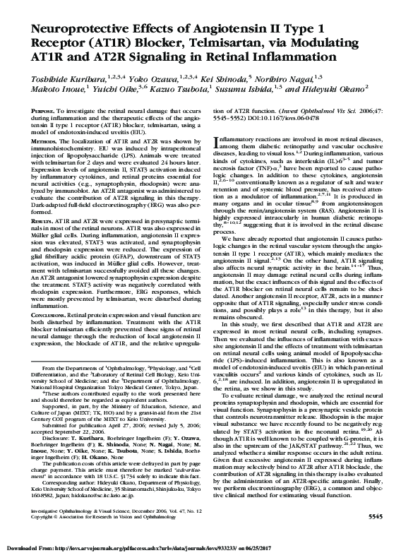 (PDF) Neuroprotective Effects of Angiotensin II Type 1 Receptor (AT1R ...