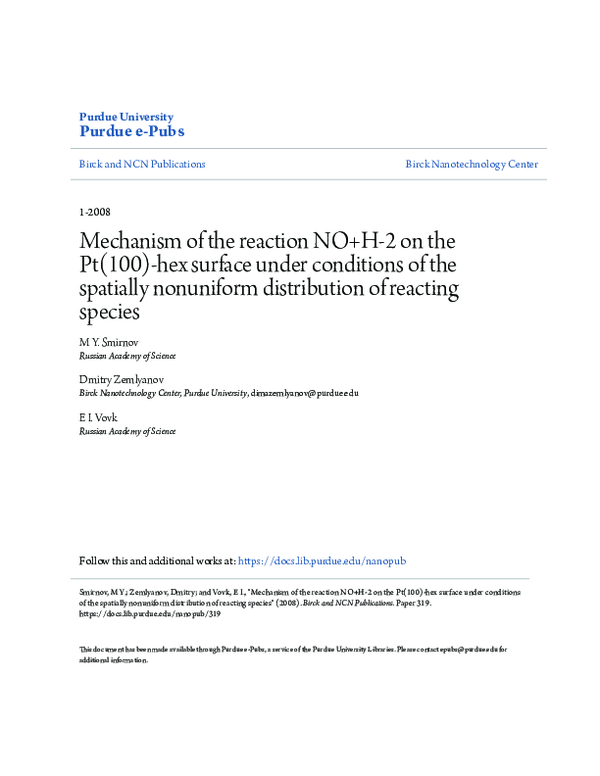 (PDF) Mechanism of the reaction NO + H2 on the Pt(100)-hex surface ...