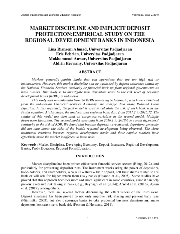 (PDF) Market Discipline and Implicit Deposit Protection Empirical Study ...
