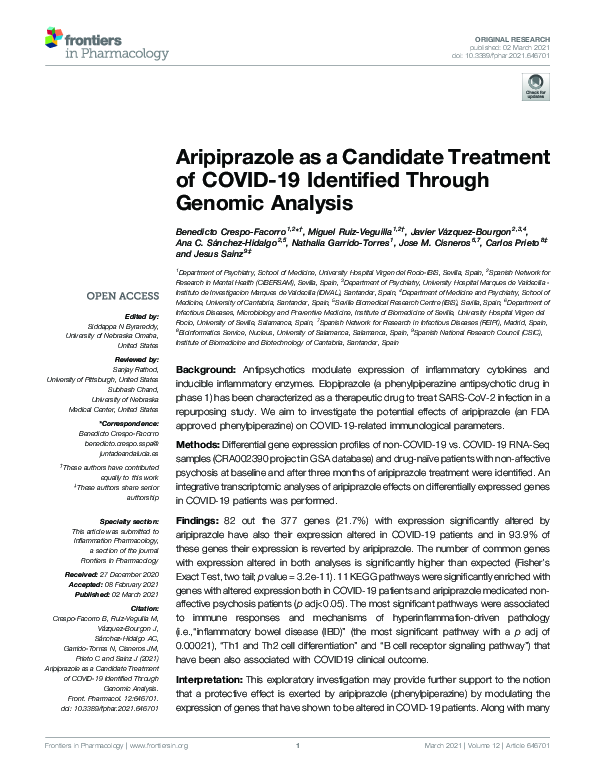 (PDF) Aripiprazole as a Candidate Treatment of COVID-19 Identified ...