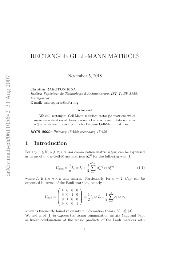(PDF) Rectangle Gell-Mann Matrices | Ra Ra - Academia.edu