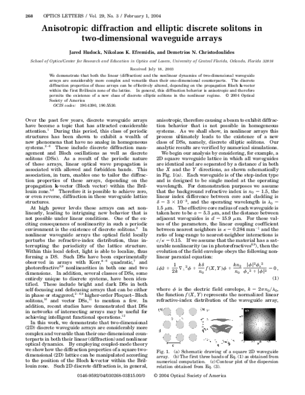 (PDF) Anisotropic Diffraction in 2D Waveguide Arrays