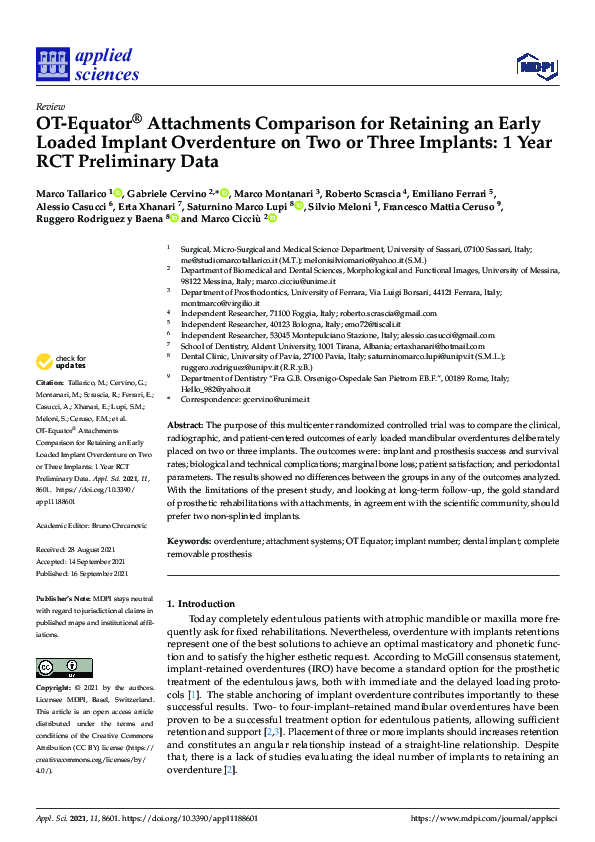 (PDF) OT-Equator® Attachments Comparison for Retaining an Early Loaded ...
