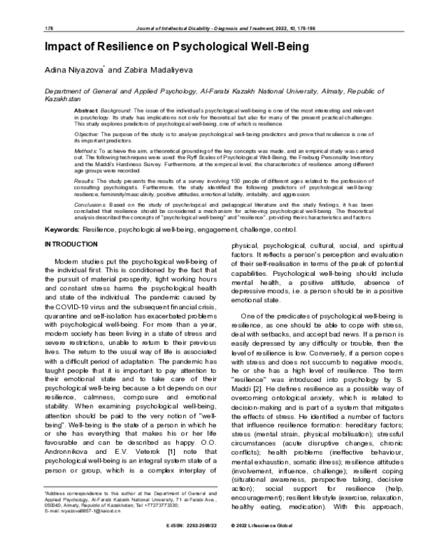 (PDF) Impact of Resilience on Psychological Well-Being