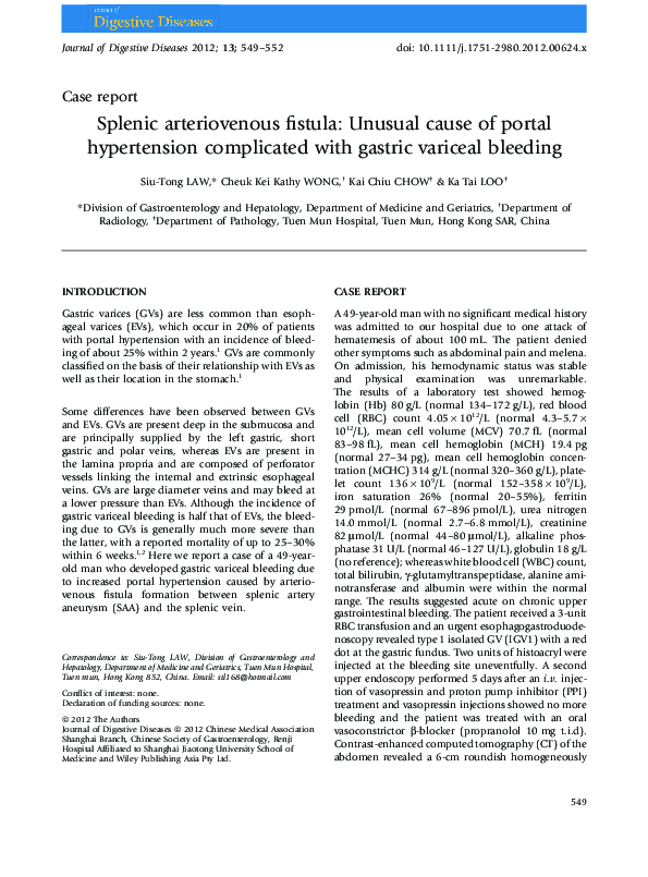 (PDF) Splenic arteriovenous fistula: Unusual cause of portal ...