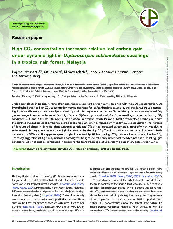 (PDF) High CO2 concentration increases relative leaf carbon gain under ...