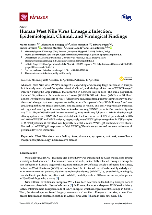 (PDF) Human West Nile Virus Lineage 2 Infection: Epidemiological ...